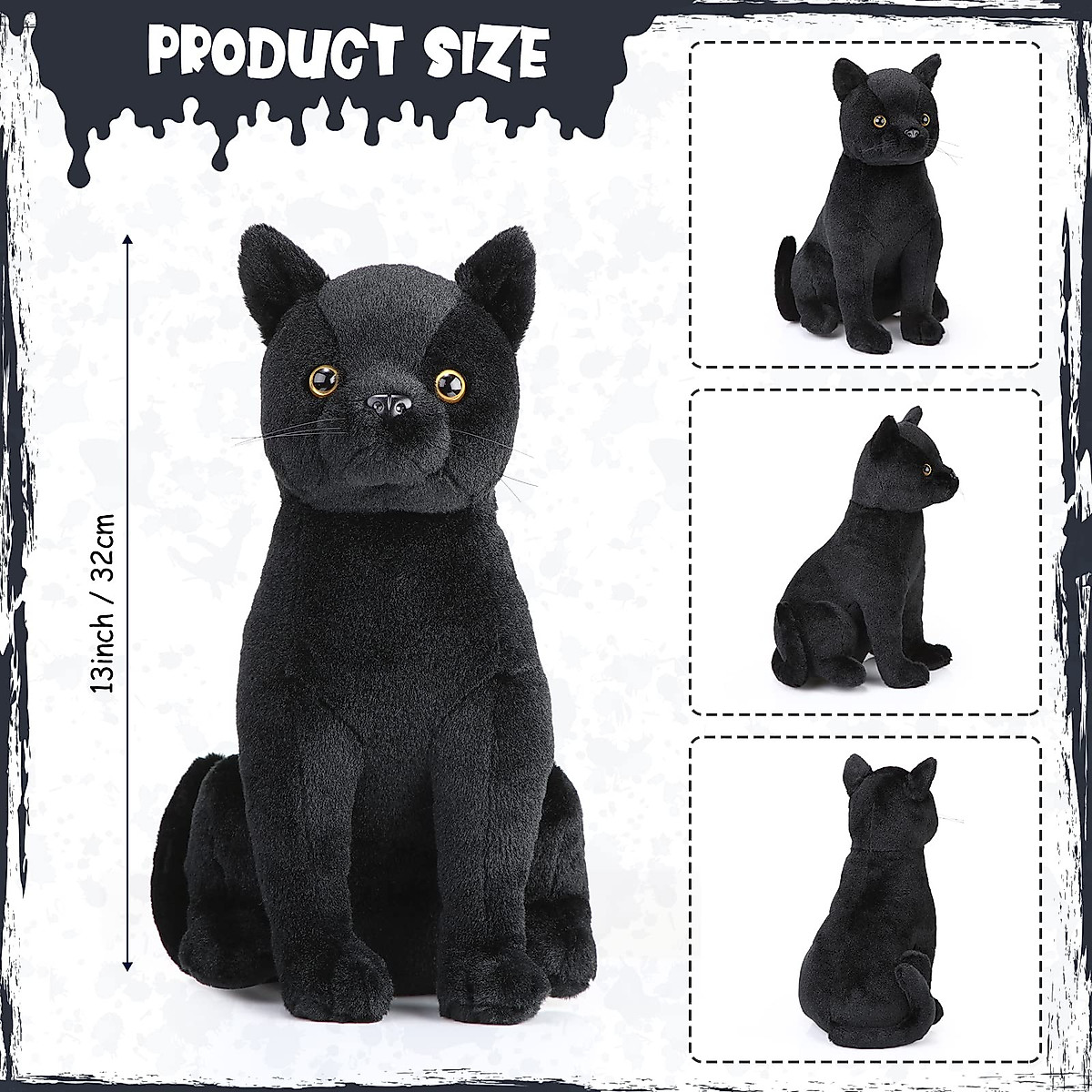 HyDren 13 Inch Halloween Black Cat Plush Black Cat Stuffed Animal Realistic Black Cat Stuffed Toy Soft Kitten Stuffed Animal for Halloween Home Decor Animal Collection Pet Party Favors Supplies