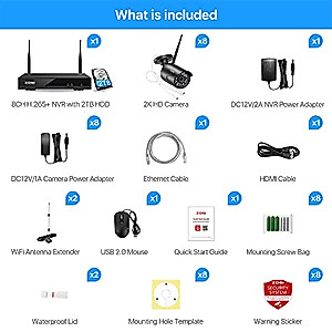 ZOSI 2K 3MP Wireless Security Camera System, H.265+ 8 Channel CCTV NVR with 2TB Hard Drive for 24/7 Recording and 8 x 3MP WiFi IP Camera Outdoor Indoor, Night Vision, Motion Alert, Remote Control