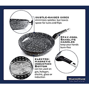 WaxonWare 11 Inch Ceramic Nonstick Frying Pan/Nonstick Skillet, Large Anti-Warp Non-Toxic PTFE PFOA Free Granite Nonstick Pan, Induction Cooking Compatible, Non-Stick Egg Frying Pan- STONETEC Series
