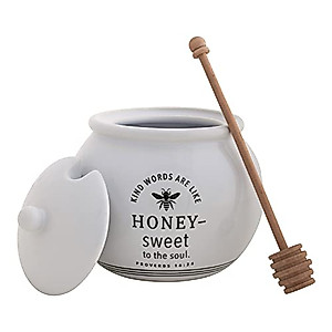 Dayspring Sweet to The Soul Ceramic Wood Dipper, 16 Ounces Inspirational Honey Pot with Scripture, White
