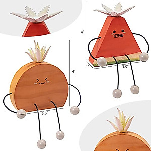 Yangbaga 2pcs Wooden Decorations for Shelf, Artificial Fake Succulents Plants Cute Decor with Metal Hanging Leg for Home Office Desk Shelf