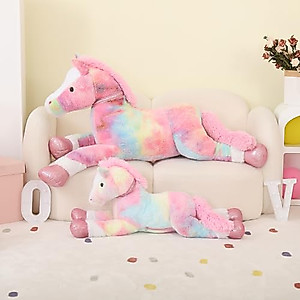 MaoGoLan Giant Horse Plush Stuffed Animal, 35.5 inch Colorful Paint Large Stuffed Animal Big Horse Pony Plush Pillow Gift for Kids and Adults Valentines, Christmas, Birthday