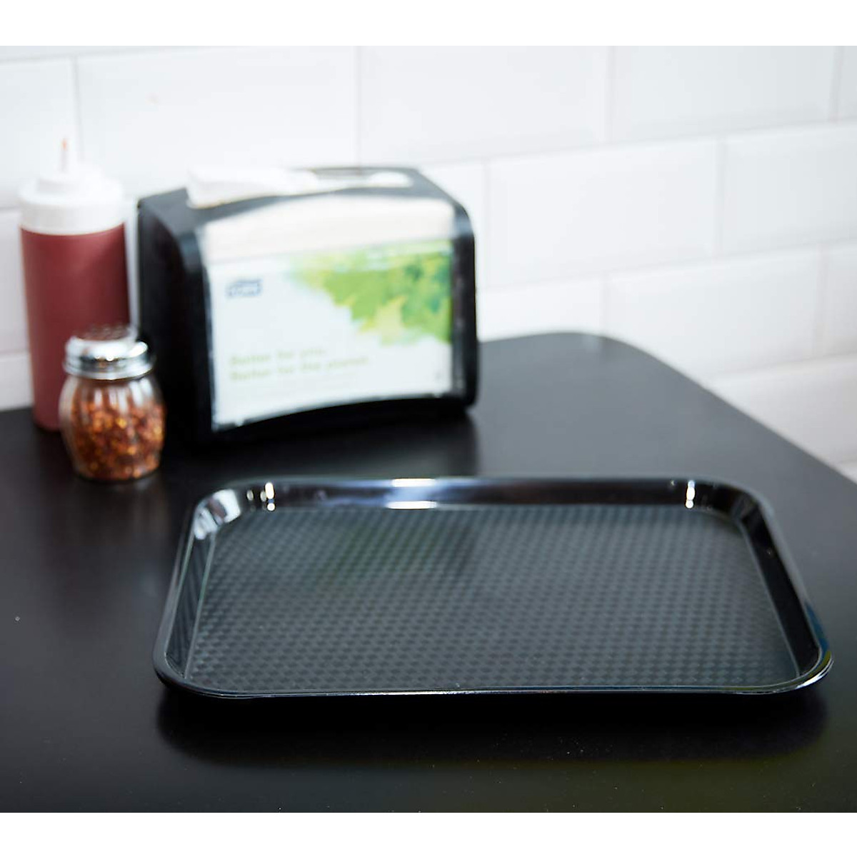 (3 Pack) Fast Food Tray 10 x 14, Black Rectangular Polypropylene Serving Trays for Cafeteria, Diner, Restaurant, Food Courts