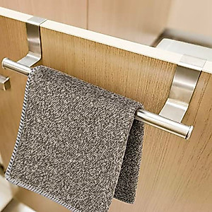 Qflushor Over The Door Towel Rack, Kitchen Over Door Towel Holder, Over Cabinet Towel Bar, Stainless Steel Over Door Hanger, Brushed, 2 Pack