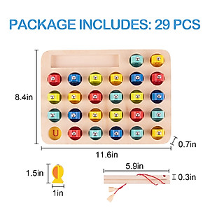 TOOKYLAND Wooden Magnetic Fishing Game - 29pcs - Alphabet and Spelling Educational Sorting Toy for Kids 3 Years Old +