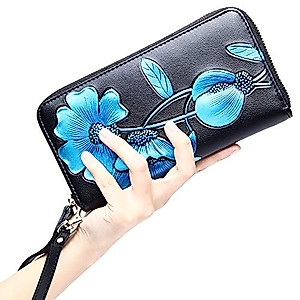 Badiya Women Rfid Blocking Wallet Embossed Zip Around Clutch Purse with Wristlet