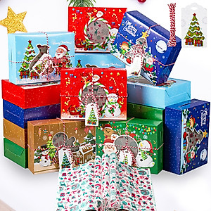 Zhanmai 50 Pack Christmas Cookie Boxes with 50Pcs Wax Paper Christmas Gift Boxes with Window Xmas Cookie Boxes Candy Bakery Treat Boxes for Christmas Gift Holiday Party Favors Supplies Tree Decoration