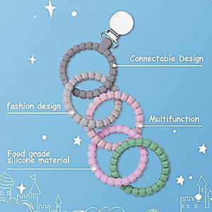 Ainiv Silicone Baby Teether Links, 2 Strings Baby Teething Toys with Pacifier Clip, Cutie Baby Teether Rings, Food Grade Silicone Attachable Teether Chew for Newborn Infant Baby Gift, Color-1