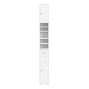 Haotian BZR34-W, White Tall Bathroom Storage Cabinet with 1 Drawer, 2 Doors and Adjustable Shelves, Bathroom Shelf, 7.87 x 7.87 x 70.87 Bathroom Tall Cabinet Cupboard