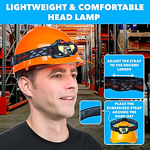 Skywin Hard Hat Light Rechargeable Lightweight USB Flashlight, XPG+COB 3 LED 200 Lumen Head Lamp with Red Light Headlight for Night Outdoor Backpacking IP44 Waterproof Headlamp