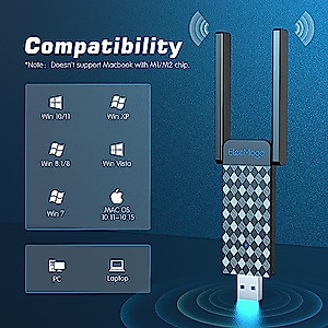 USB WiFi Adapter, ElecMoga 1300Mbps Wireless Network Adapter Dual Band 5GHz/2.4GHz WiFi Dongle USB 3.0 5dBi Antenna WiFi Adaptor for Desktop PC, Support Windows 11/10/8.1/8/7, Mac OS 10.9-10.15