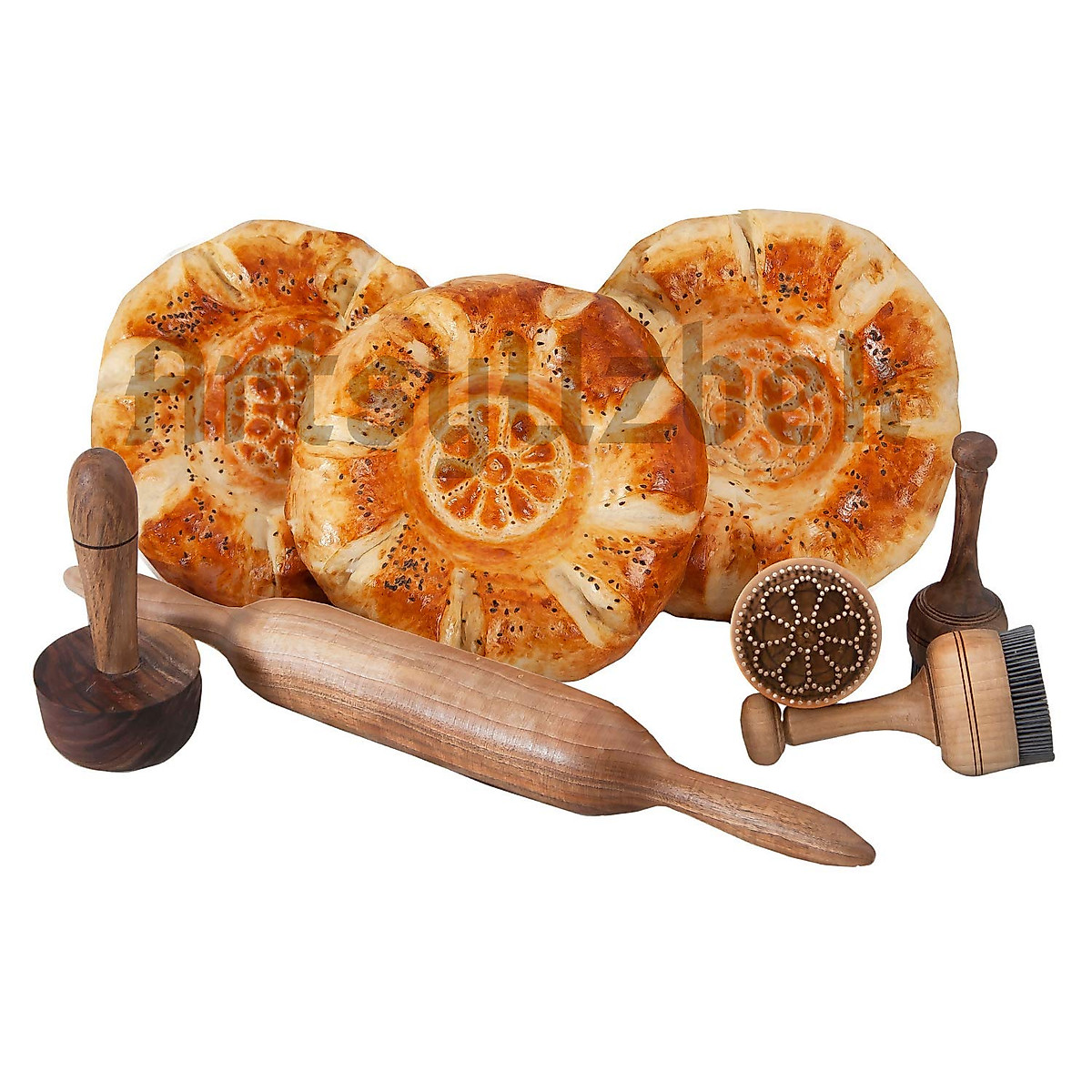 Uzbekistan handmade bread stamp set of two for Uzbek flat bread 1.57 inch / 2.75 inch diameter + lepeshka bread recipes