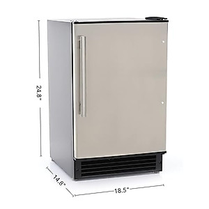 DUURA DCIM15C Crescent Ice Maker Front-Venting for Countertop or Built-in Use No Drain Line Needed, 18-Inches Wide, 15-Lb., Metallic