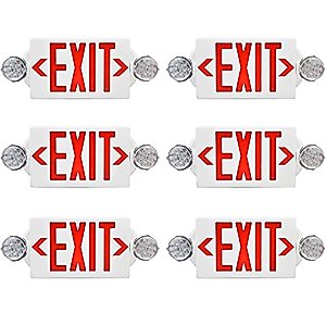 Pendtlit Red LED Exit Sign Emergency Lights with 2 Adjustable Head Lights, Red Letter Emergency Exit Lighting With Battery backup For Restaurant, Commercial, Family Emergency , UL-Listed, 120-277V, 6PCS