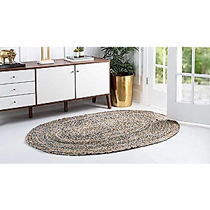 Unique Loom Braided Chindi Collection Casual Modern Blue Oval Rug (4' 0 x 6' 0)