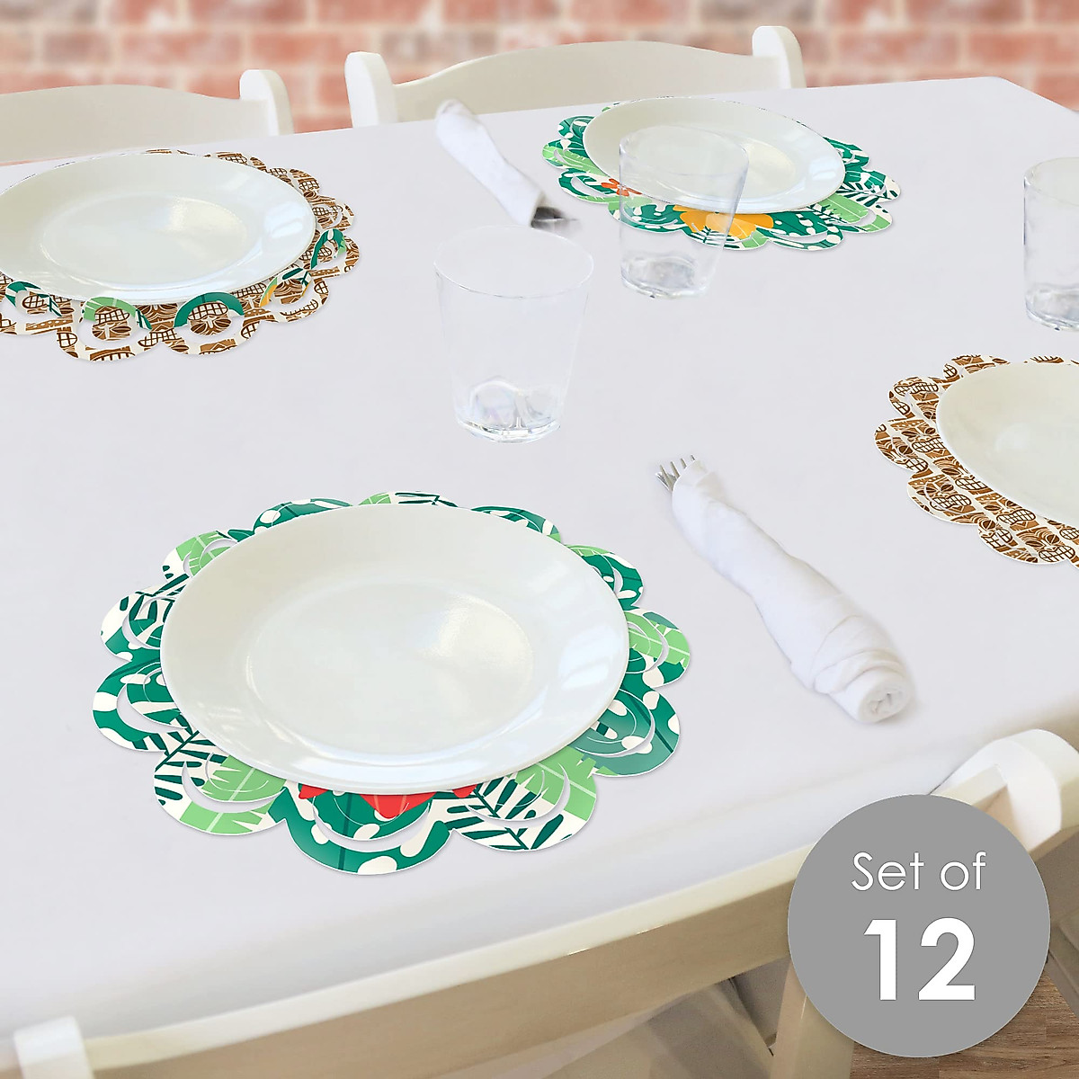 Big Dot of Happiness Tropical Luau - Hawaiian Beach Party Round Table Decorations - Paper Chargers - Place Setting for 12