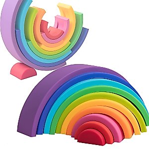 let's make Rainbow Stacking Toy Baby Silicone Stacker Building Blocks Arch Shape Nesting Puzzle Montessori Toy 3 Years Early Development Sensory Toy (6Pcs)