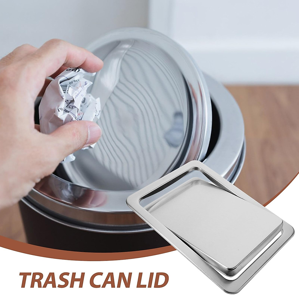 BESTOYARD Trash Bin Lid Only Swing Top Trash Can Lid Replacement Recessed Counter Top Cover Stainless Steel Waste Bin Lid Swing Flap Lid Cover