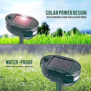 flyastar Solar Powered Animal Repeller Outdoor, Ultrasonic Repellent for Farm Yard Garden, Deterrent Devices Repel Cat, Dog, Squirrel, Raccoon, Skunk, Rabbit, Rodent, Fox, Deer, etc, Green, (AR-544)
