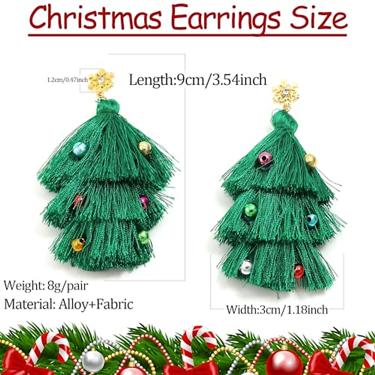 Christmas Earrings for Women Lightweight Christmas Tree Tassel Beaded Earrings Bohemian Dangle Drop Green Earrings, Handmade Bead Xmas Tree Earring for Women Gift