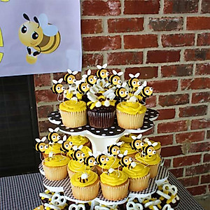 24 PCS Bumble Bee Cupcake Toppers Little Figurine Bee Cupcake Picks Oh Babee Cake Decorations for Bee Theme Baby Shower Kids Boys Girls Birthday Party Decoration Supplies