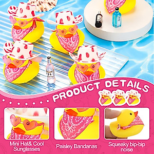 Jexine 24 Pcs Cowboy Rubber Duck, Cowboy Rubber Duck Mini Rubber Duckies with Hat Glasses Scarf Shower Party Favor(Cow Pattern)