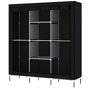 OUMYJIA 69 inches Non-Woven Fabric Wardrobe Portable Clothes Closet Storage Organizer, 51 x 17.5 x 69 inches, Black