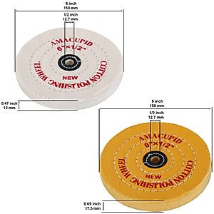 Amacupid Cotton Buffing Wheel 6 inch, for Bench Grinder/Bench Buffer. Polishing Jewelry, Glass, Tools, etc. 1/2" Arbor Hole. White Yellow 2 Pieces
