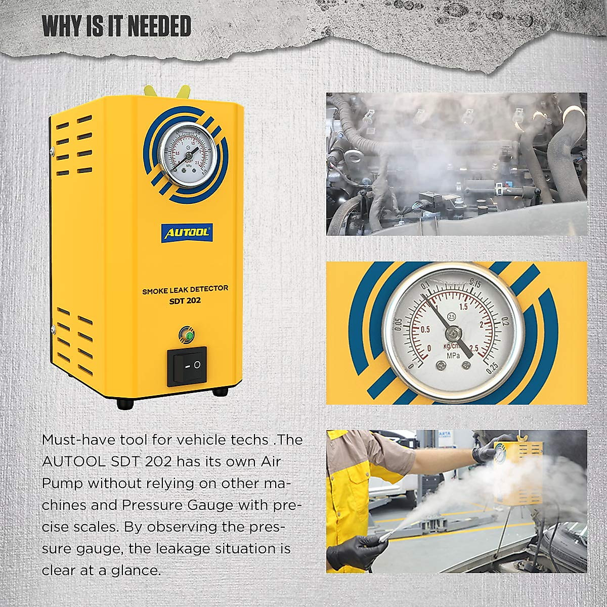 AUTOOL Automotive Leak Detector Tool Cars Leak Locator Tester Car Pipe Leakage Tester Support Evap for All Vehicles