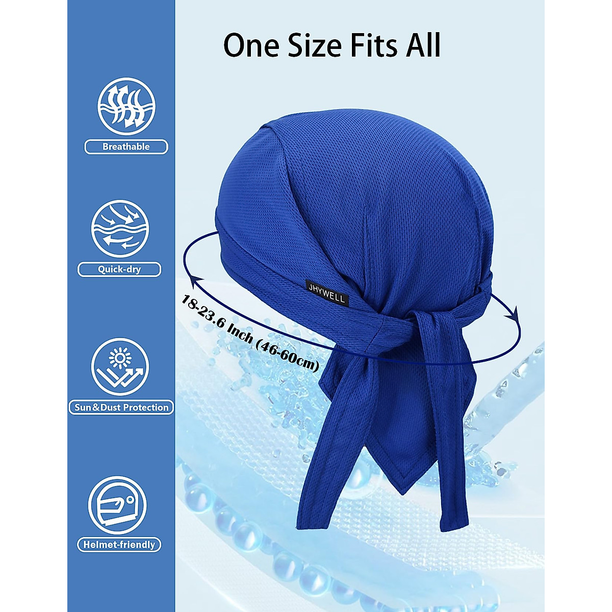 JHYWELL Dew Rag Blue Doo Rags Hard Hat Liner Sweat Wicking Beanie Helmet Cooling Heap Wraps for Men and Women (Blue 4 Pack)