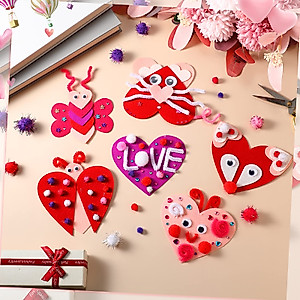 436 Pieces Valentine's Day Felt Heart Craft Kit Assorted DIY Heart Ornaments Decorations with Pom-poms Cleaners Googly Eyes Gem Sticker Craft Supply for DIY Craft Party Favor Scrapbook Decor