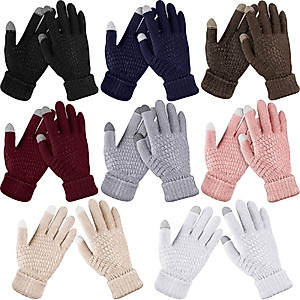 SATINIOR 8 Pairs Women Winter Gloves Warm Fleece Lining Knit Touchscreen Elastic Cuff Texting Gloves, Black, Gray, Pink, Beige, White, Navy, Burgundy, Coffee, 8.75 x 4 inches