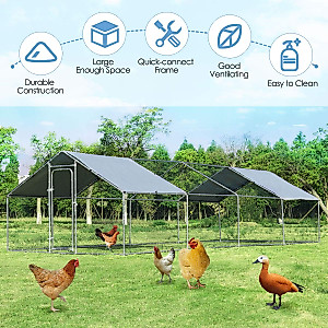 Giantex 26ft Large Metal Chicken Coop, Walk-in Chicken Coops Run House Shade Cage, Waterproof and Sun Protection Cover for Outdoor Backyard Farm, Hen Run House Poultry Habitat (10 x 26 ft, Spire)