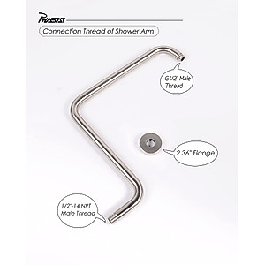 PHASAT S Shaped Shower Arm, 16.65 Inches High Rise Shower Arm with Flange,Shower Head Extension Arm Replacement,Shower Arm Extension Brushed Nickel,PU9L02