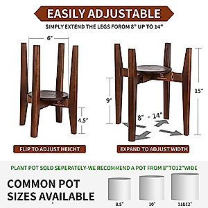 ZIOZERTT Adjustable Plant Stand New Indoor Wood Plant Stand Mid Century Modern Flower Pot Holder Rack with Tray, Fit 8'' to 12'' Planter(Plant and Pot Not Included)