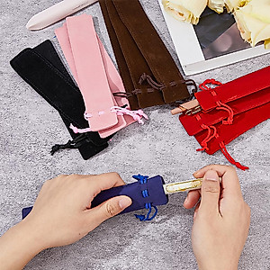 SUPERFINDINGS 60Pcs 5 Colors Velvet Single Pen Sleeve Holder 6.85inch Velvet Pen Pouch with Drawstring Black Pink Pencil Bag Red Velvet Pen Holder for Office Storage