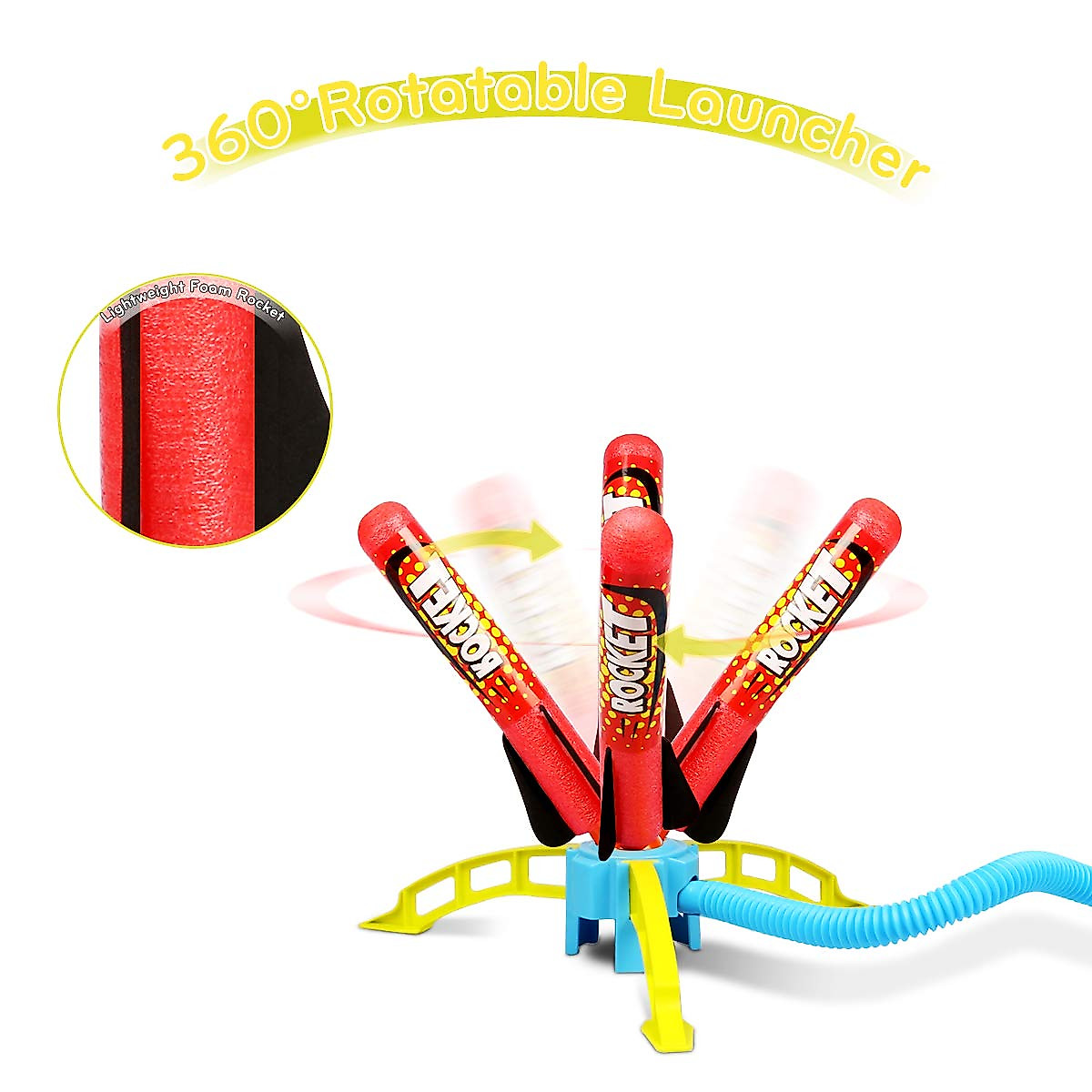 Duckura Jump Rocket Launcher for Kids with 5 Foam Rockets, Summer Outdoor Beach Toys Games Activities for Kids, Party Birthday Gifts Toys for Boys Girls Toddlers Ages 3 4 5 6 7 8+ Years Old