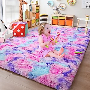 Chicrug Cute Fluffy Area Rug for Girls Bedroom, 5x8 Feet Fluffy Kids Rug for Room Decor, Shag Soft Dorm Playroom Rug, Bedside Rug for Baby Nursery Room, Hot Pink
