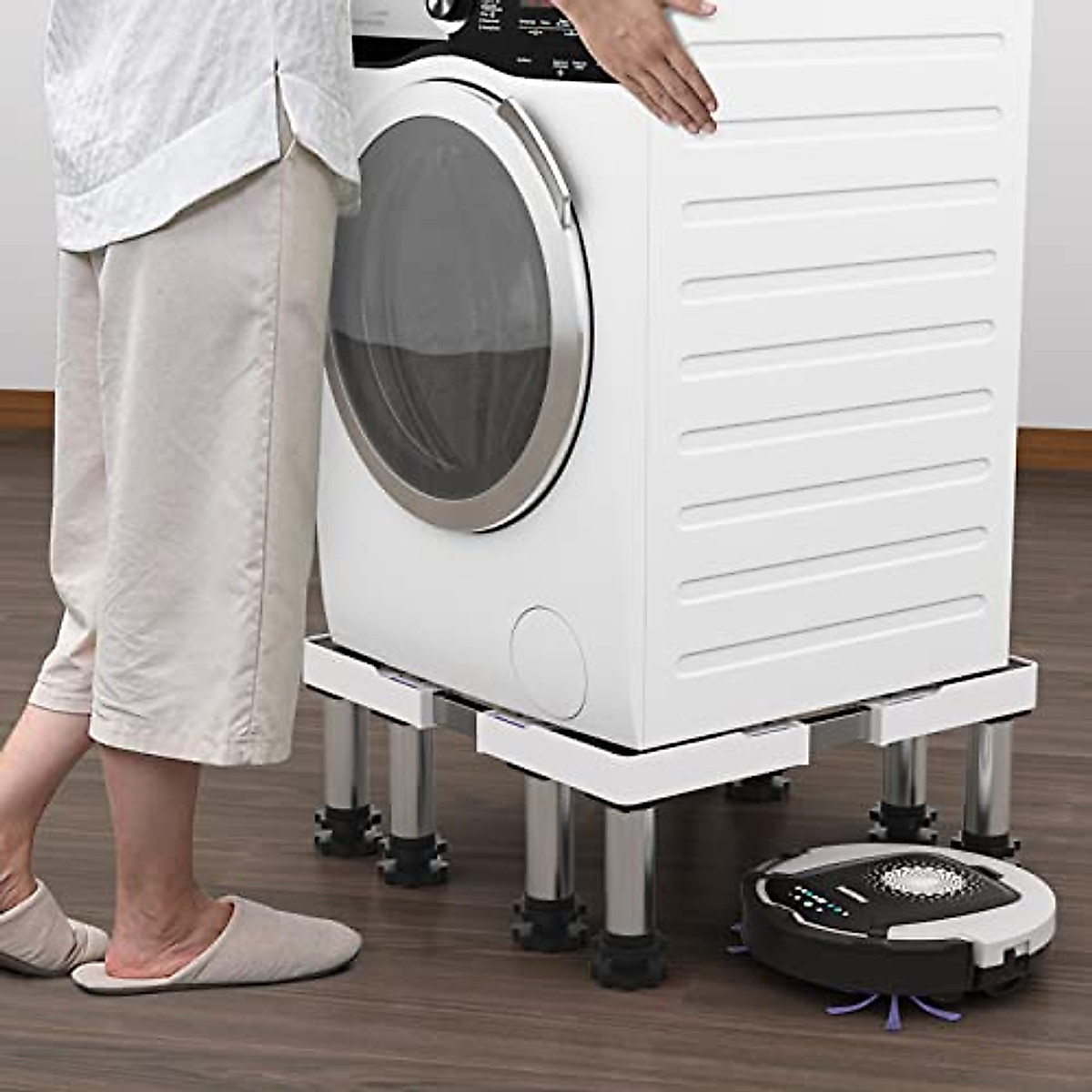 SEISSO Fridge Stand-Upgraded 8 Heavy Duty Feet Adjustable Dryer Stand Increase 7-8.6inch Height Max Load 992LB/450KG Base Stand for Washer Refrigerator Washing Machine Dryer