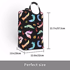 Foldable Square Laundry Hamper Colorful Axolotl Portable Folding Washing Bin Waterproof Collapsible Laundry Bag 50L Large Clothes Storage Basket with Handles for Home Bedroom