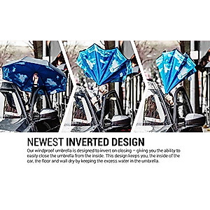 Sharpty Inverted Umbrella for Women - Windproof & Reverse - Easy to Open and Close - Upside Down & C-Shaped Handle - Rain & Wind Resistant - For Travel - Eiffel Tower