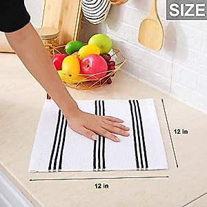 Homaxy 100% Cotton Waffle Weave Stripe Dish Cloths, 12 x 12 Inches, Super Soft and Absorbent Dish Towels Quick Drying Dish Rags, 6-Pack, White & Black