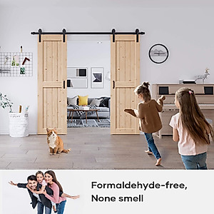 EaseLife 42in x 84in (Double 21in×84in Door) Barn Door with 7FT Sliding Door Hardware & Handle Included,DIY Assemblely,Easy Install,Apply to Interior Rooms & Storage Closet,H-Frame,Natural