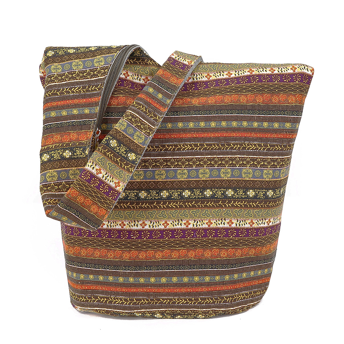 Women Shoulder Handbags Fashion canvas Hippie Crossbody Bags Bohemian Animal Prints Hobo Bags (Green-Orange)