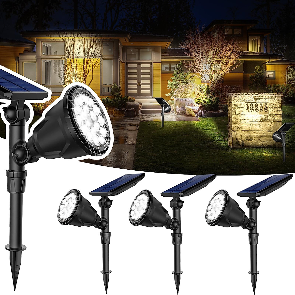 JSOT 600 LM Solar Spotlights Outdoor for Garden,IP65 Waterproof Solar Spot lights Landscape Lighting for Walkway Wall Garden Backyard Path Pathway Driveway 18LED Beads Cool White 4 Pack