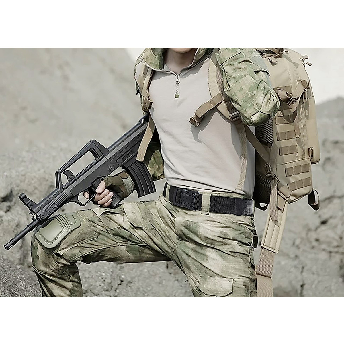 JUKMO Tactical Belt for Men, Military Rigger 1.5" Nylon Web Work Belt with Quick Release Heavy Duty Buckle (Black, Medium-for Waist 36"-42" (Length 49"))