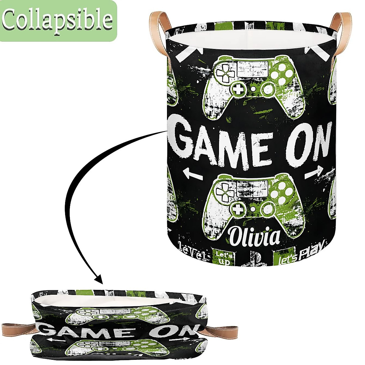 Personalized Laundry Hamper Collapsible Laundry Basket Storage Basket with Handles for Laundry, Bathroom College Dorm Game On