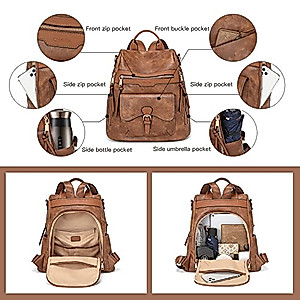 OUKUPA Fashion Backpack Purses for Women Men,Leather Convertible Shoulder Satchel Handbags Designer Anti-theft Travel College Backpacks Ladies Bookbag Waterproof Lightweight Multipurpose Brown