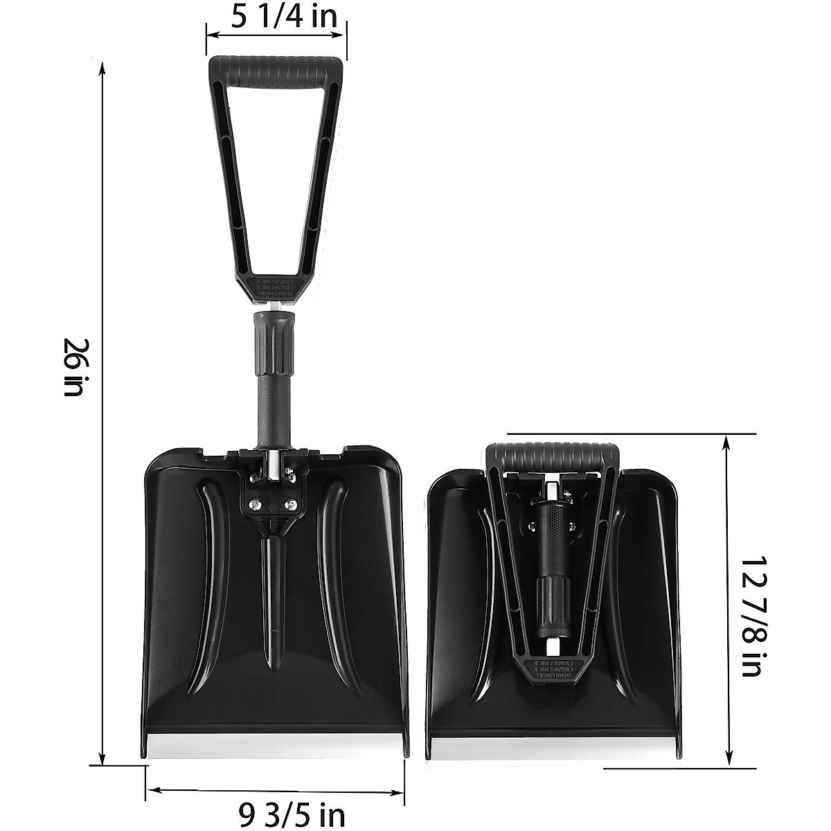 ELIVERN Foldable Snow Shovel, Compact Snow Shovel with Comfortable D-Grip Handle and Durable Aluminum Edge Blade, 13"-26" Portable Snow Shovel for Car, Truck, SUV (9" Blade)