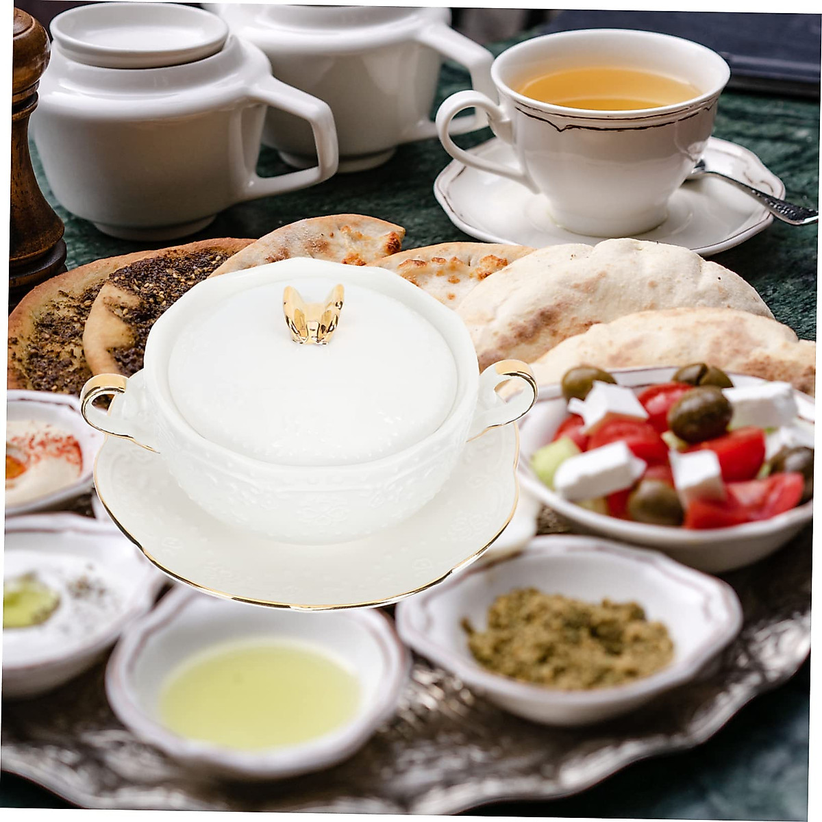 1 set Tea Lid Jar Lids with Relief Ice White Handles Disc Sealing Bowls for Seasoning Dessert Bird Ceramic Steam Holder Saucer Stock Casserole and Food Steaming Home Double